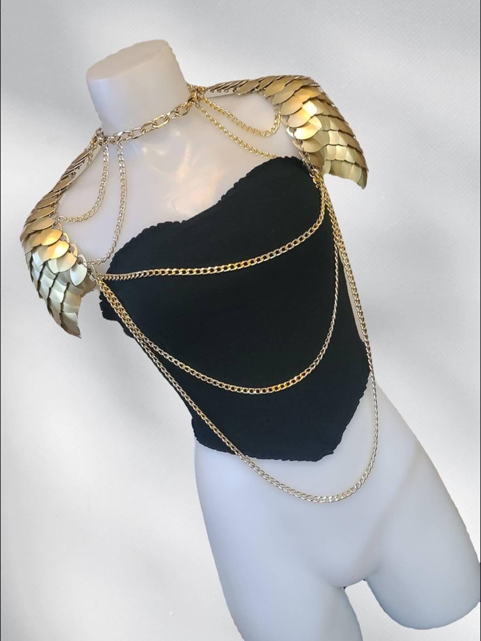 Gold Scalemail Fae Fantasy Shoulder Armor: Dragon Scale Viking Gala ...