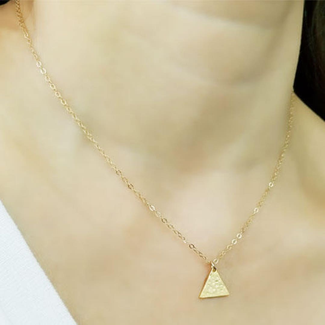 Triangle Pyramid Brushed Finished Hammered Matte Pendant Gold Filled ...