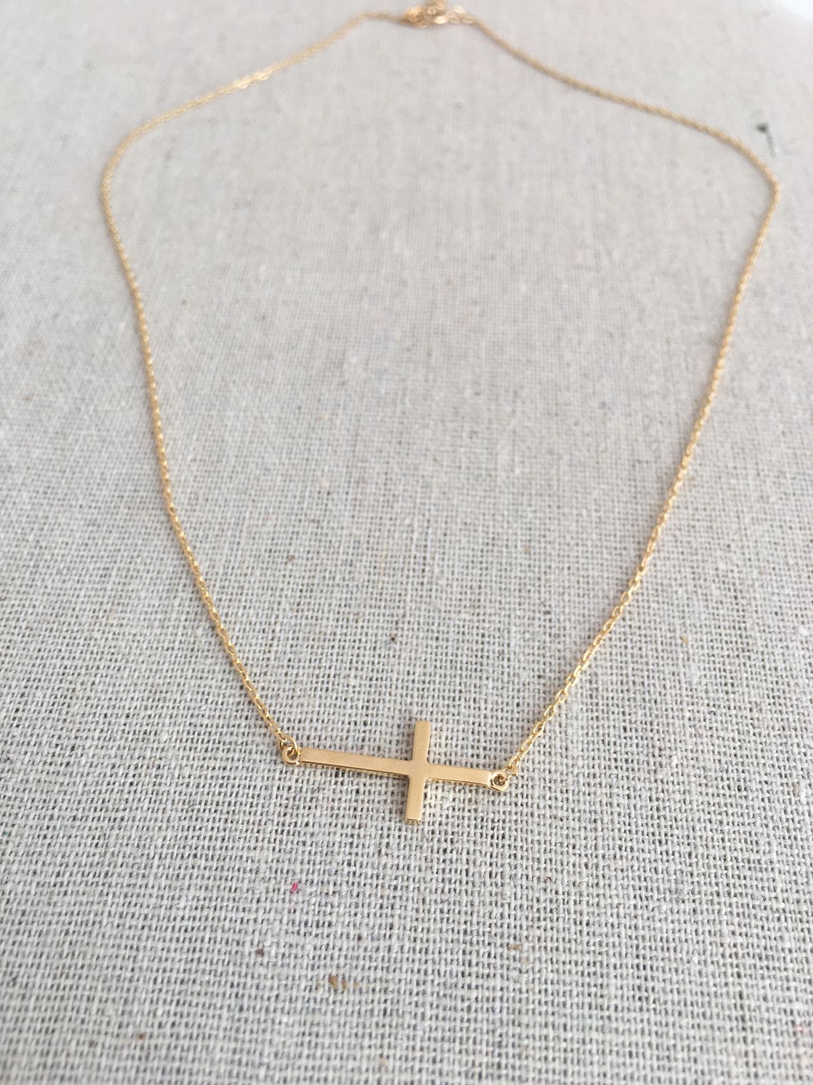 Sided Sideway Cross in Sterling Silver With Yellow Gold Plated - Etsy