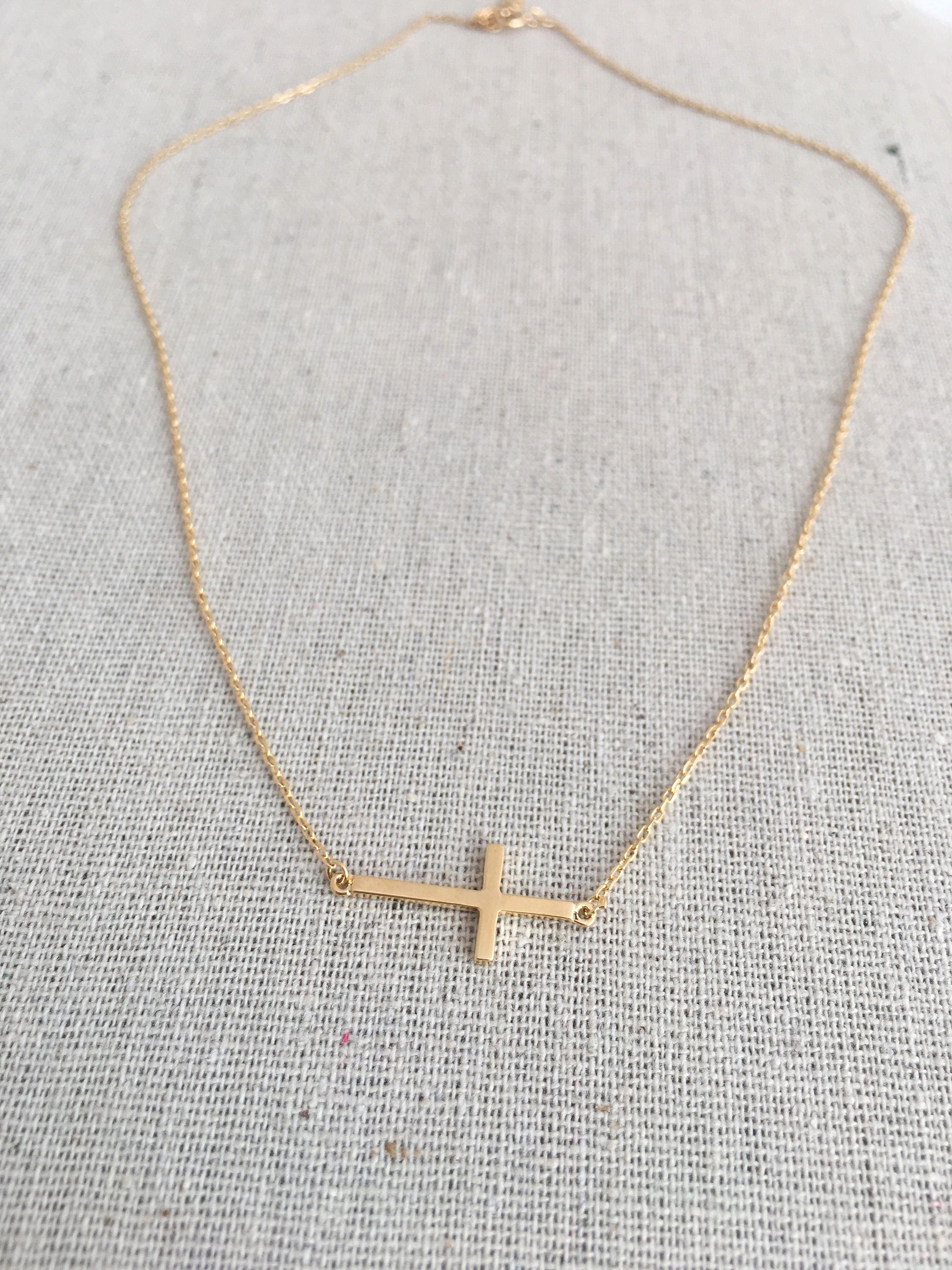 Sided Sideway Cross in Sterling Silver With Yellow Gold Plated - Etsy