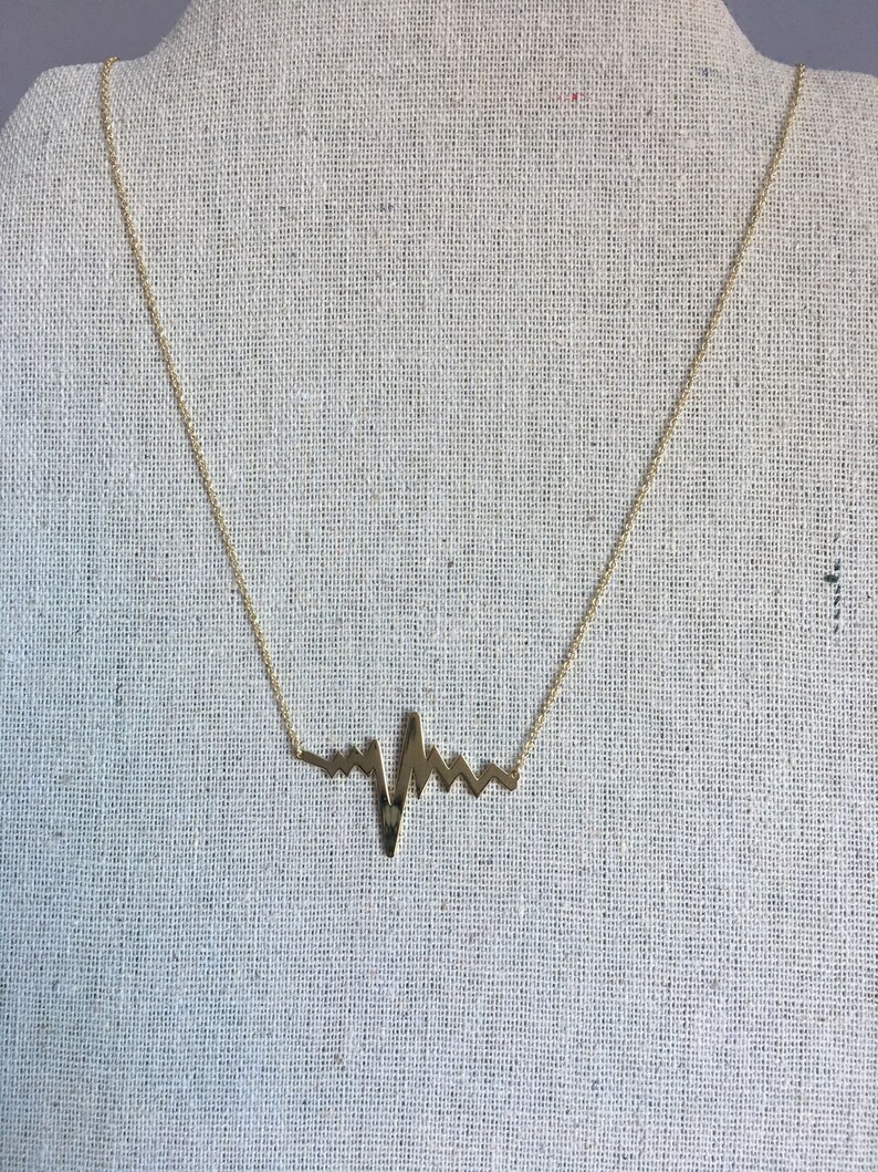Heart Beat Monitor Wave Necklace in Silver With Yellow Gold Plated ...