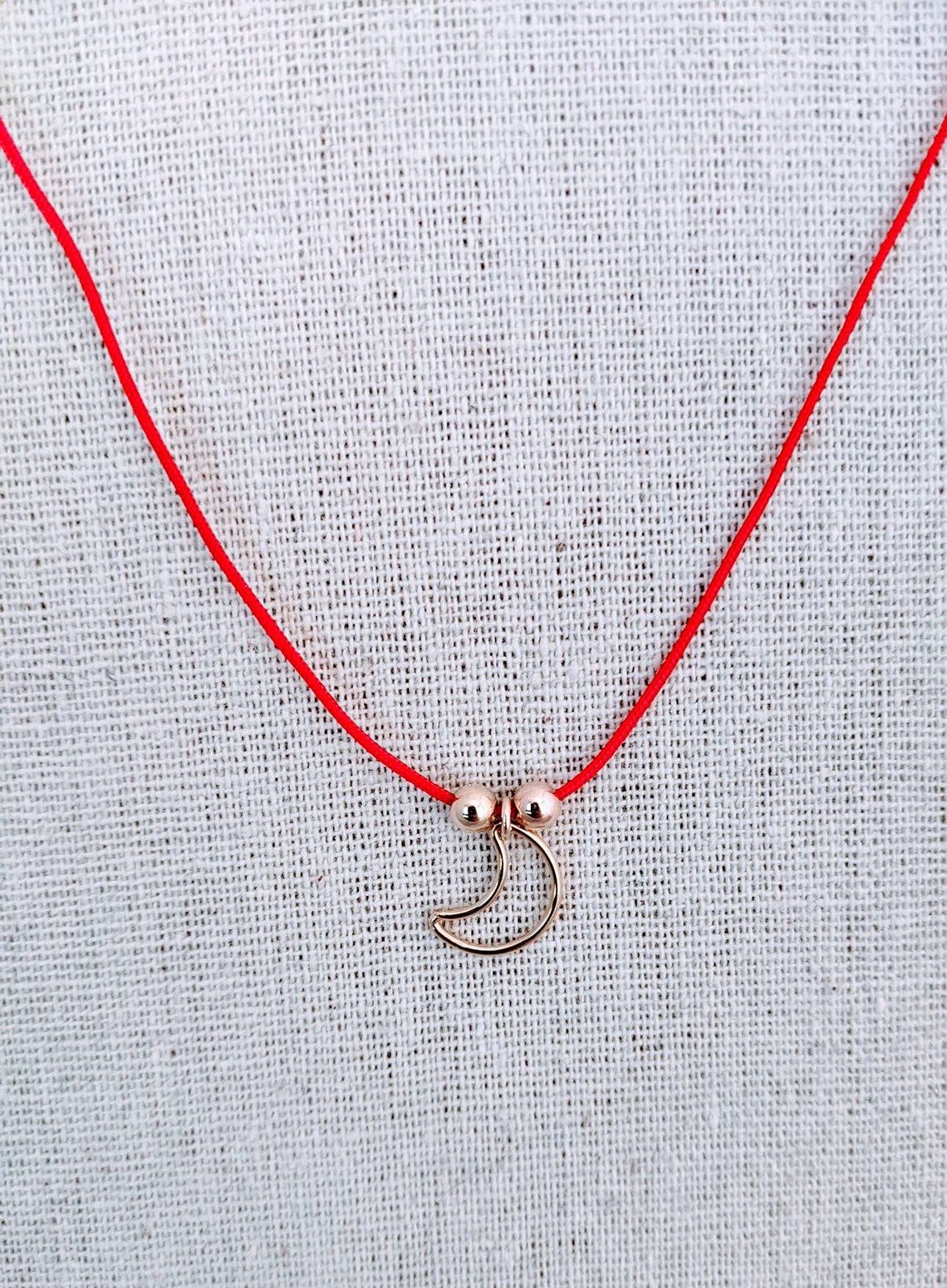 Red String Choker With Open Crescent Moon Charm Necklace Made With Gold ...