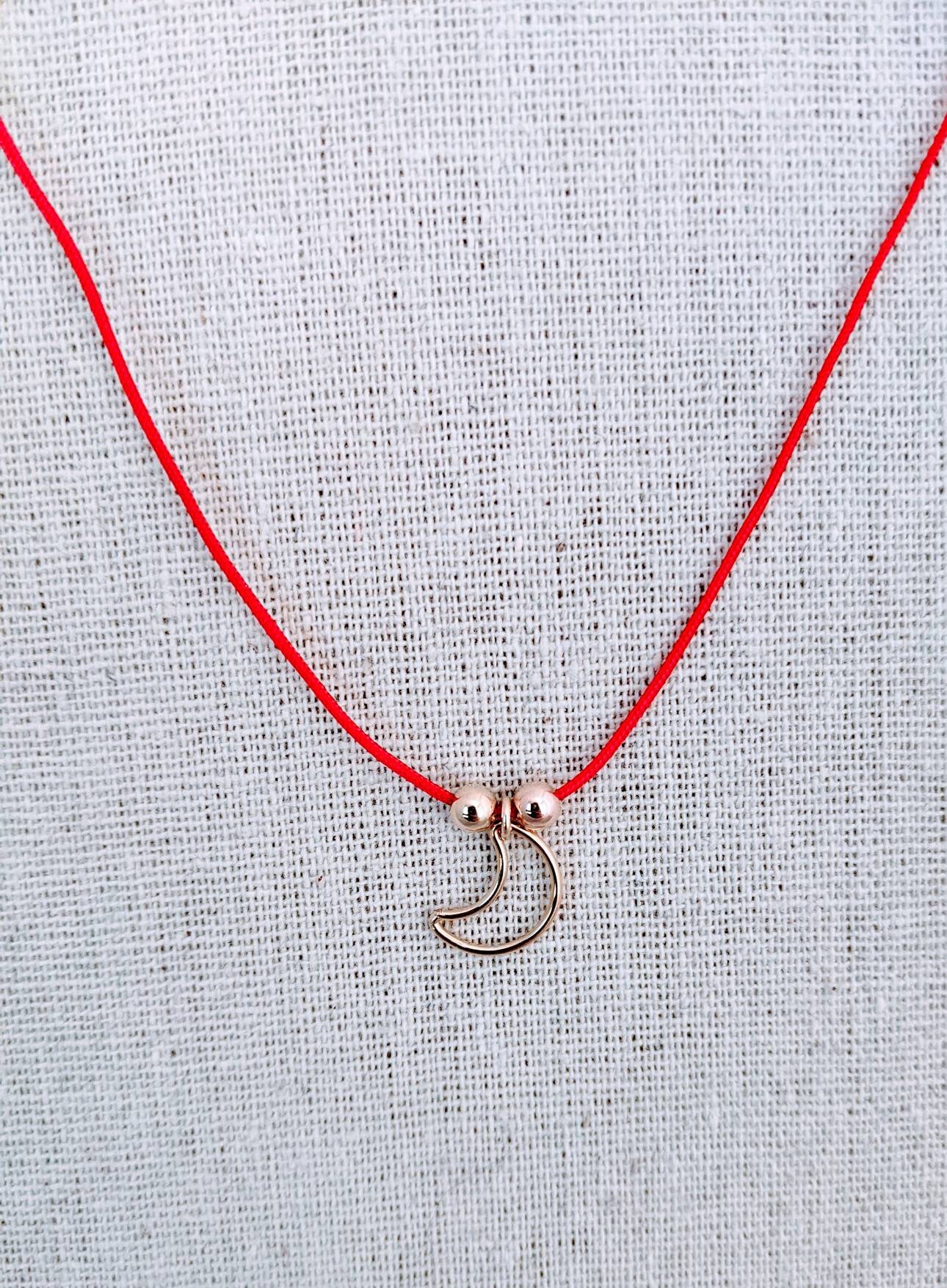 Red String Choker With Open Crescent Moon Charm Necklace Made With Gold ...