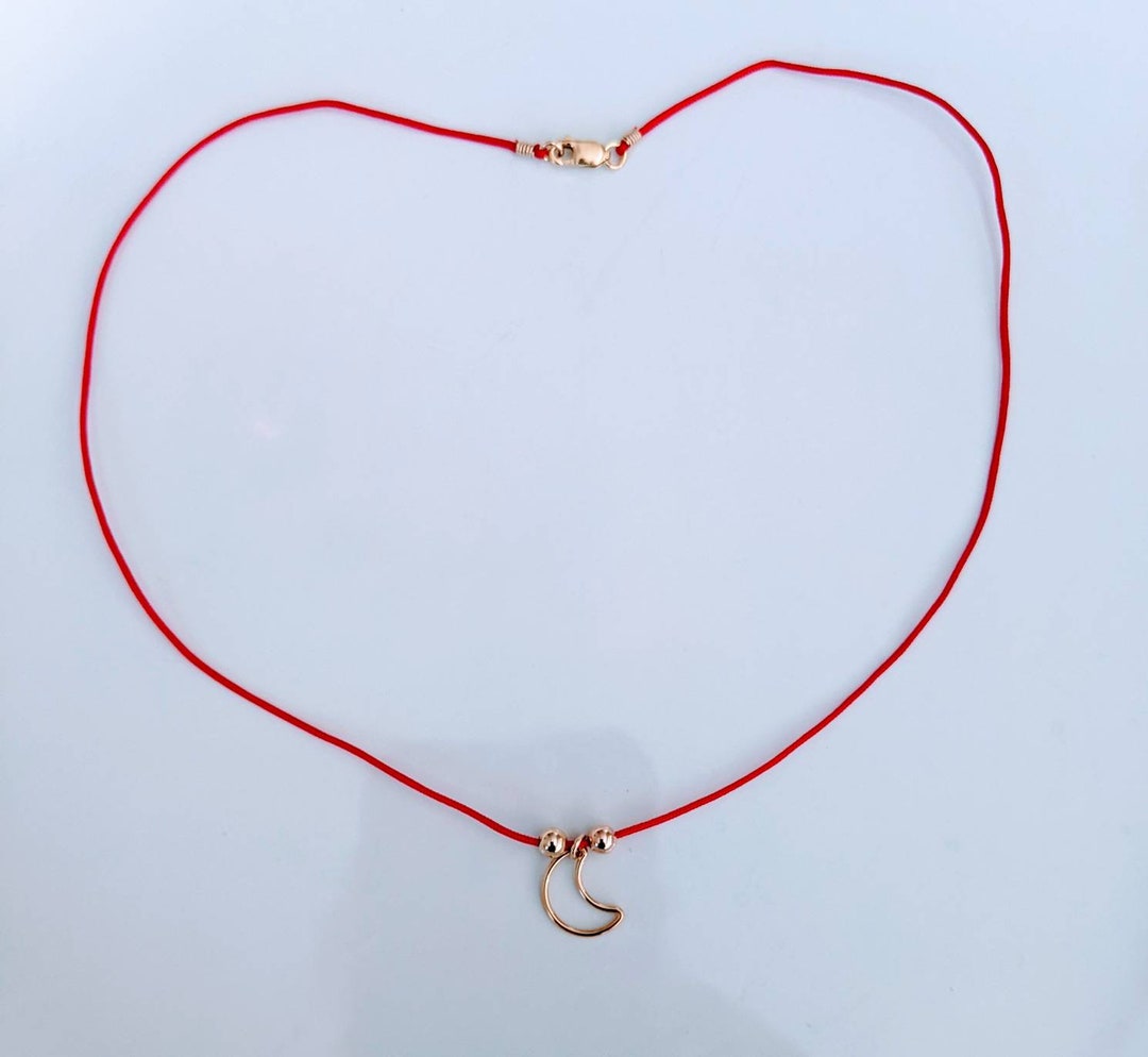 Red String Choker With Open Crescent Moon Charm Necklace Made With Gold ...