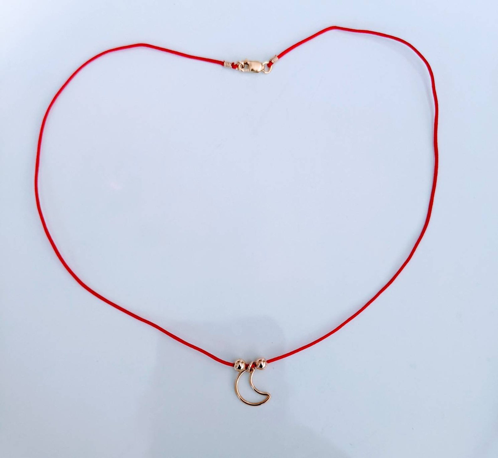 Red String Choker With Open Crescent Moon Charm Necklace Made With Gold ...