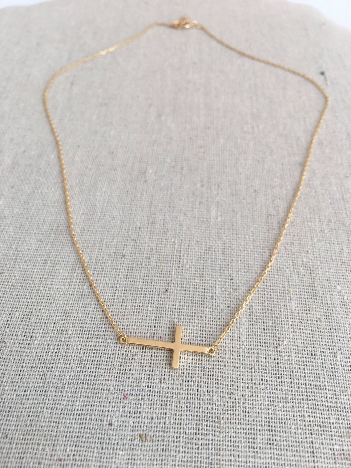 Sided Sideway Cross in Sterling Silver With Yellow Gold Plated - Etsy