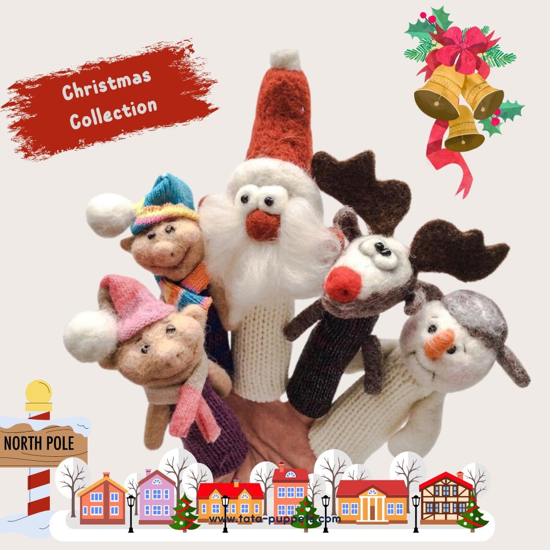 Finger Wool and Knitted Puppet Set "santa Claus Story" - Handcrafted ...