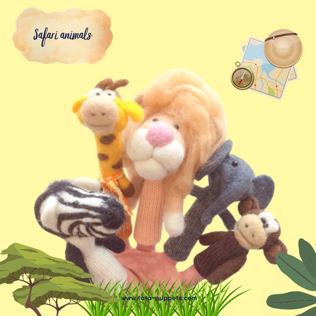 Safari Wildlife Finger Wool Puppet Set - Etsy