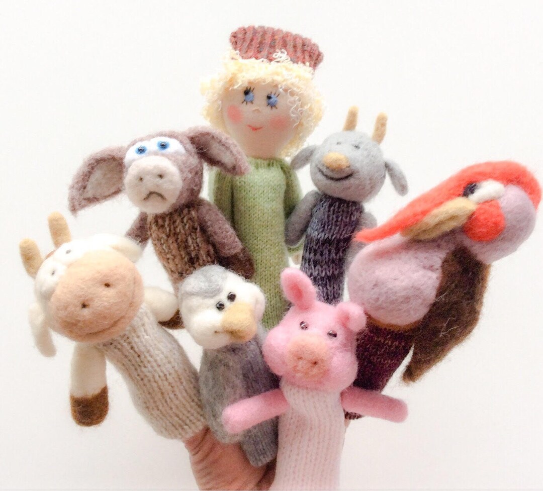 Farm Animals and Farmer Finger Wool Puppets. - Etsy