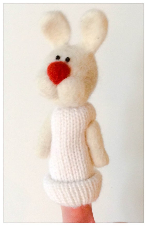 Conejo Conejo blanco títere de lana de dedo. | Etsy