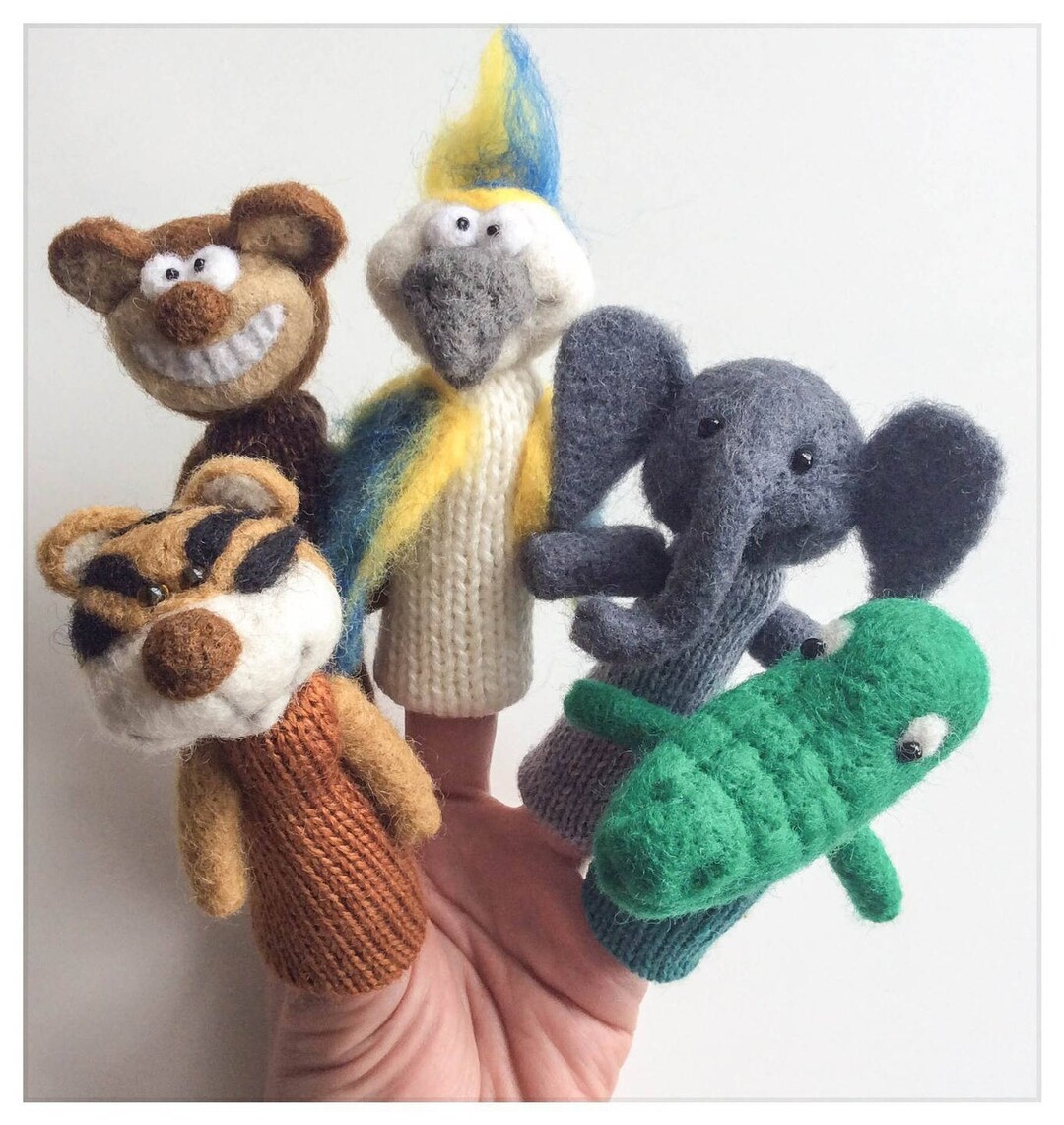 Animals of the Jungle Set of Wool Felted and Knitted Finger Puppets - Etsy