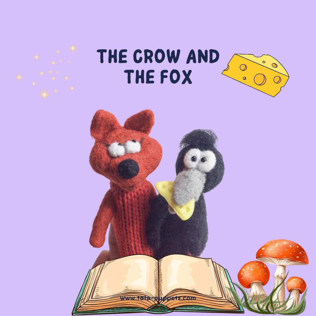 The Crow and the Fox – Handmade Felted Wool Finger Puppets Set - Etsy