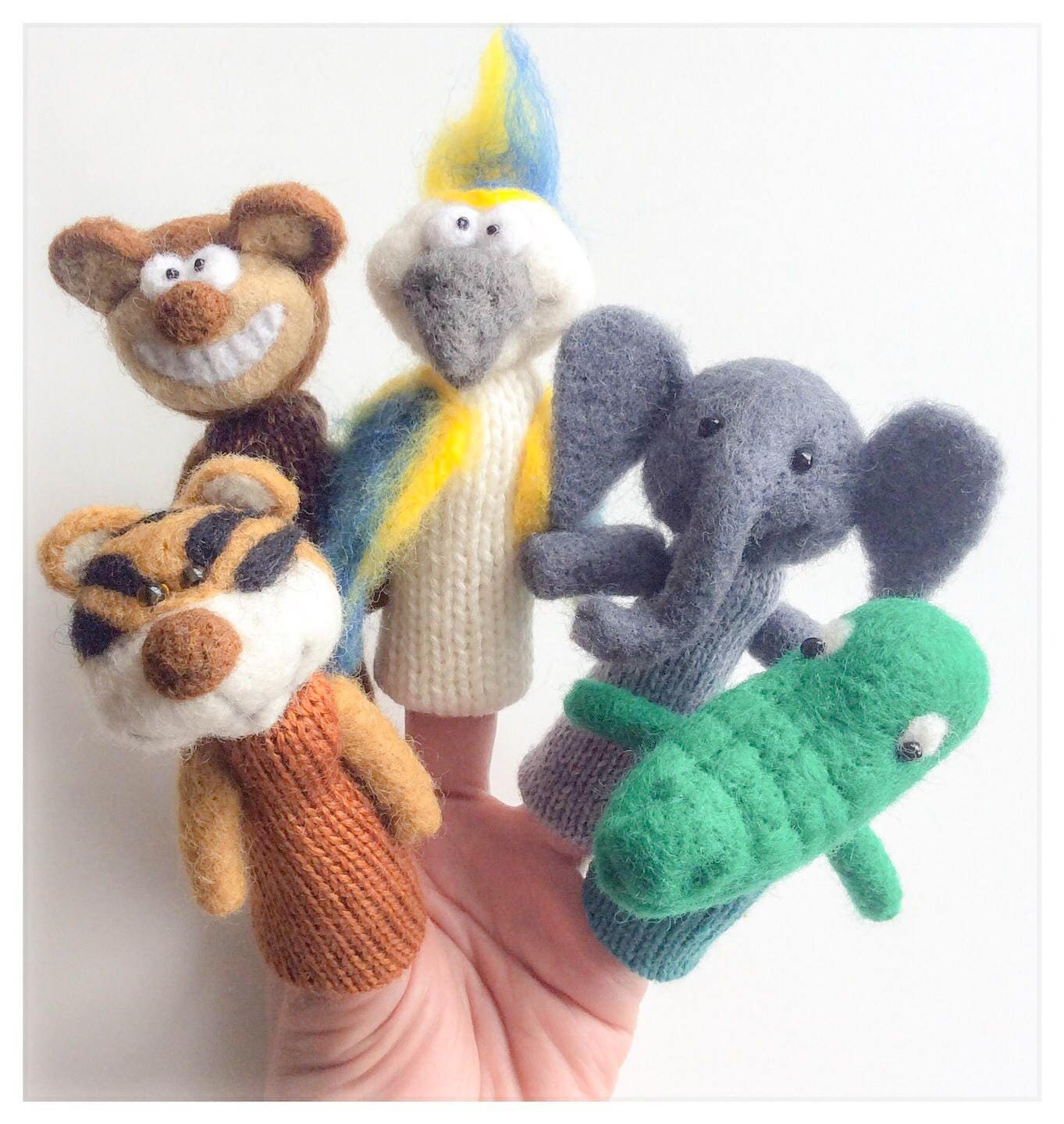 Finger Wool Puppets Jungele Animals/jungle Animals - Finger Puppets - Etsy