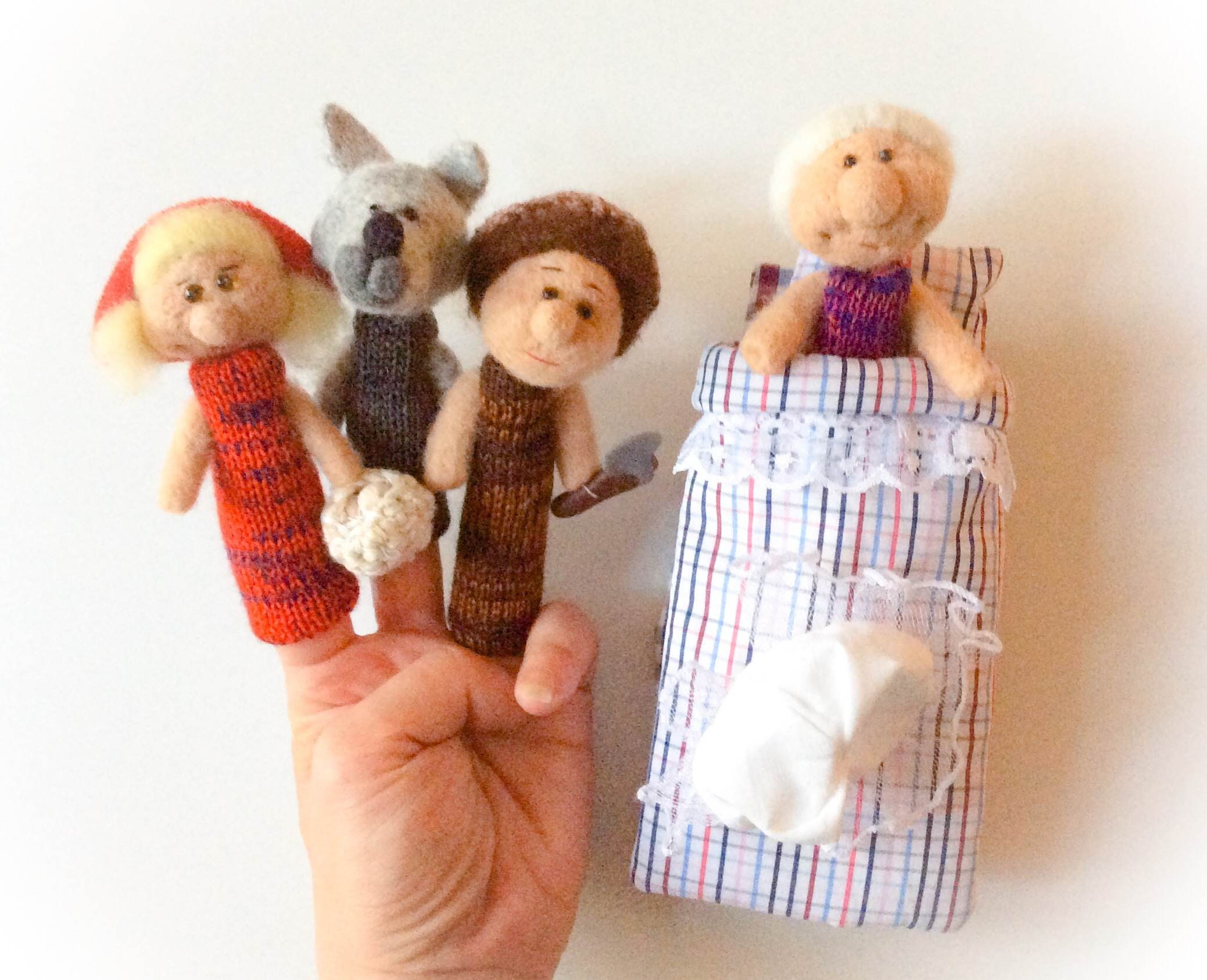 Little Red Riding Hood Felted Wool and Knitted Finger Puppets - Etsy