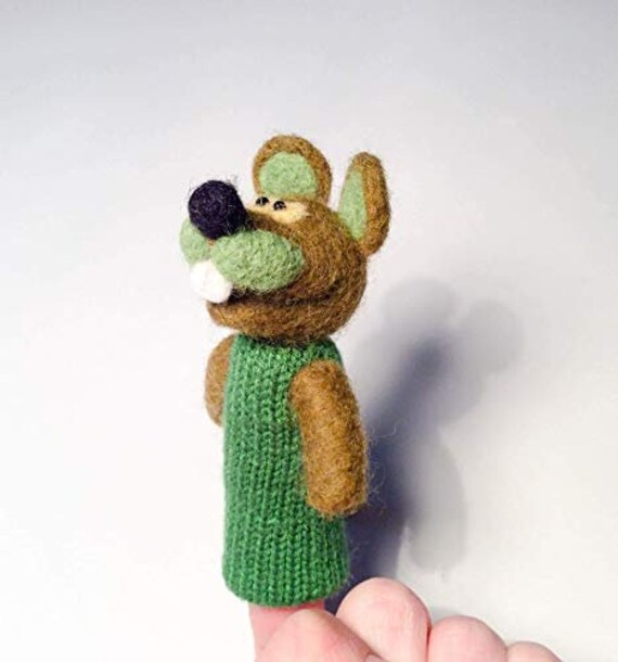Finger Puppet Green Mouse. | Etsy