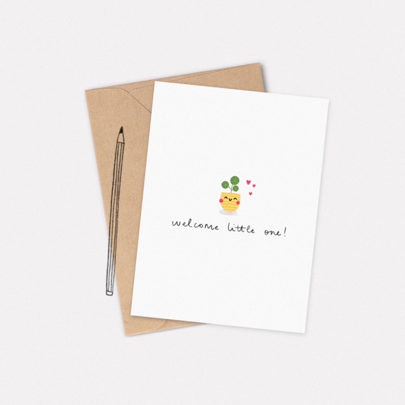 Welcome Little One Card / Illustrated Plant Greetings Card, Cute New ...
