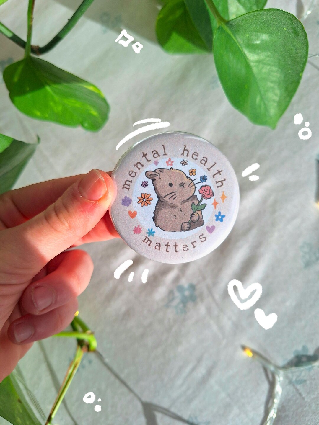 Mental Health Matters! Adorable Cute Bunny Button Pin With Important ...