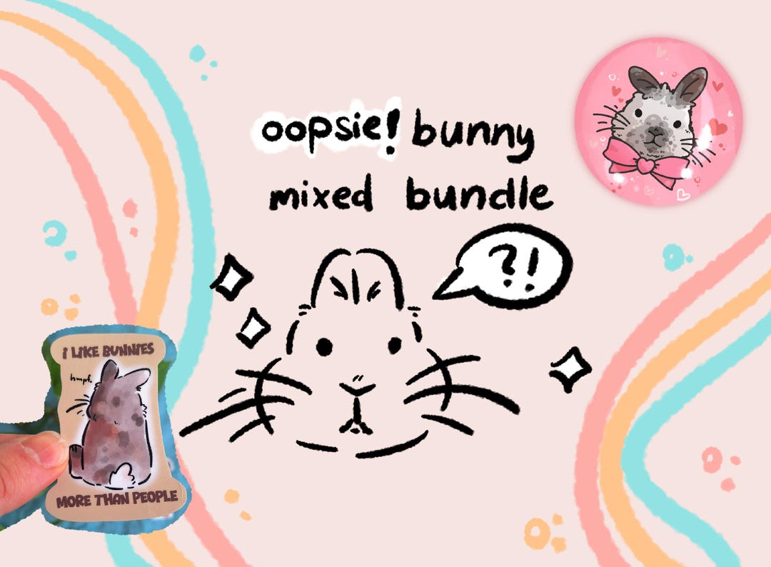 Oopsy Bunny Mixed Bundle B-grade Items, Stickers, Keychain, Artprint ...