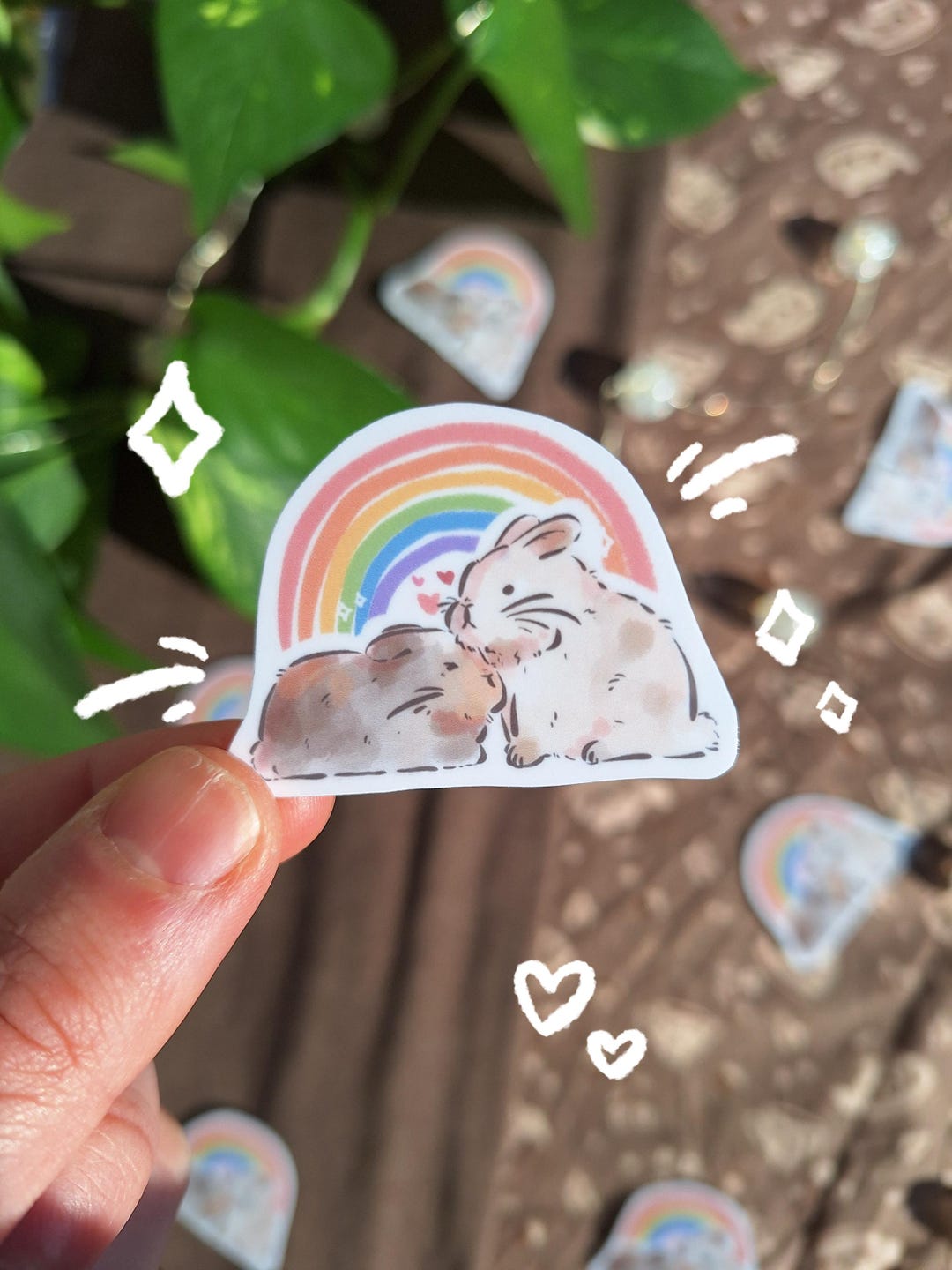 Cuddle Buns Stickers Adorable Bunny Pet Animal Art Cute Rainbow Drawing ...