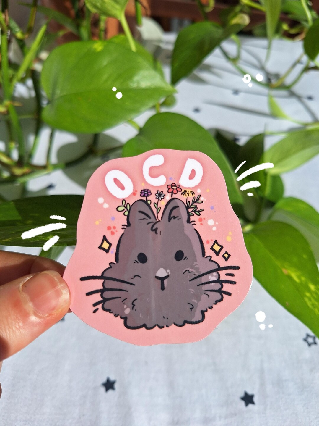 OCD Bunny Vinyl Sticker | Cute Mental Health Rabbit Art, Adorable ...
