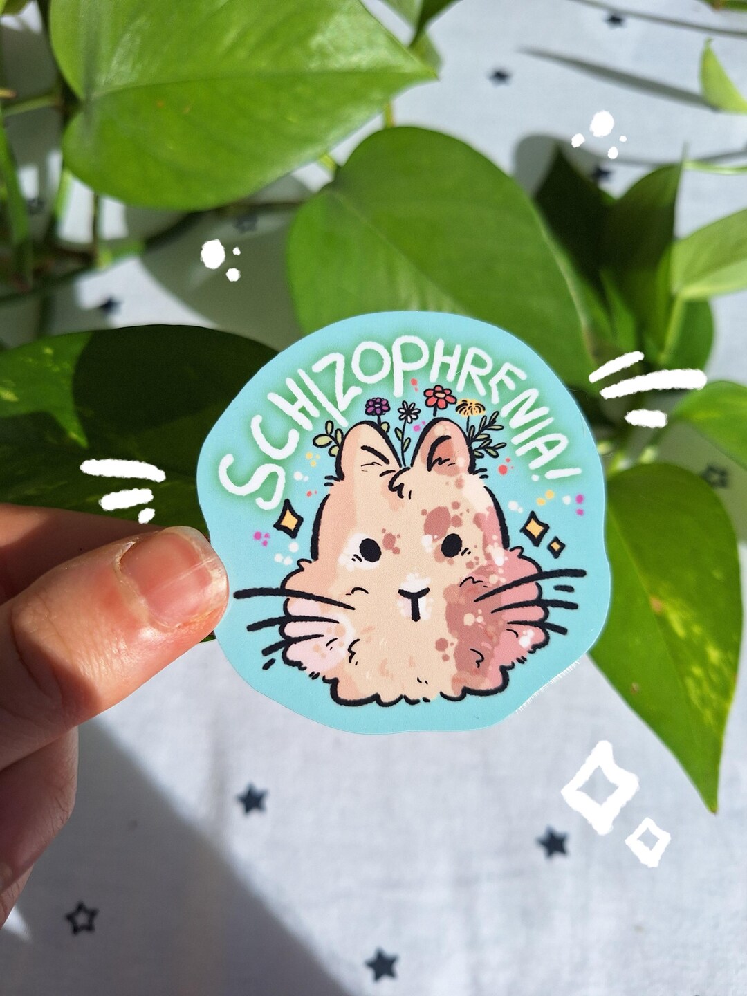 Schizophrenia Bunny Vinyl Sticker | Cute Mental Health Rabbit Art ...