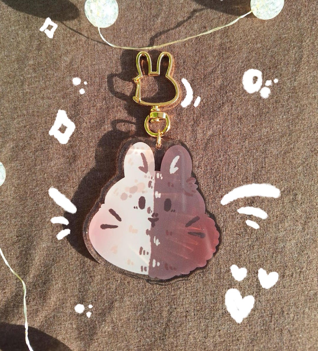 Mocha and Chai Adorable Bunny Face Acrylic Keychain Cute Kawaii Rabbit ...