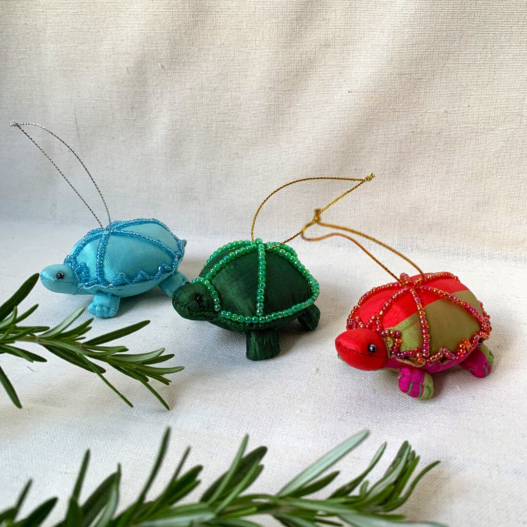 Turtle Ornament, Silk Turtle, Textile Ornament, Christmas Tree, Cute ...