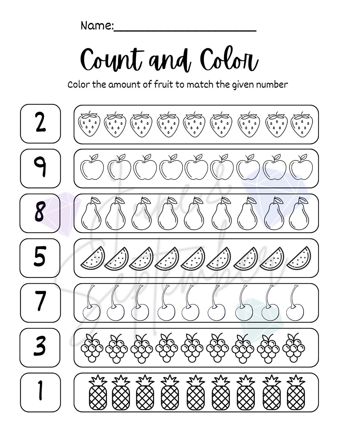 Printable Count and Color, Kids Counting, Kids Worksheet, Math, Instant ...