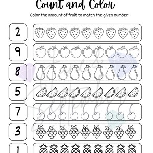 Printable Count and Color, Kids Counting, Kids Worksheet, Math, Instant ...