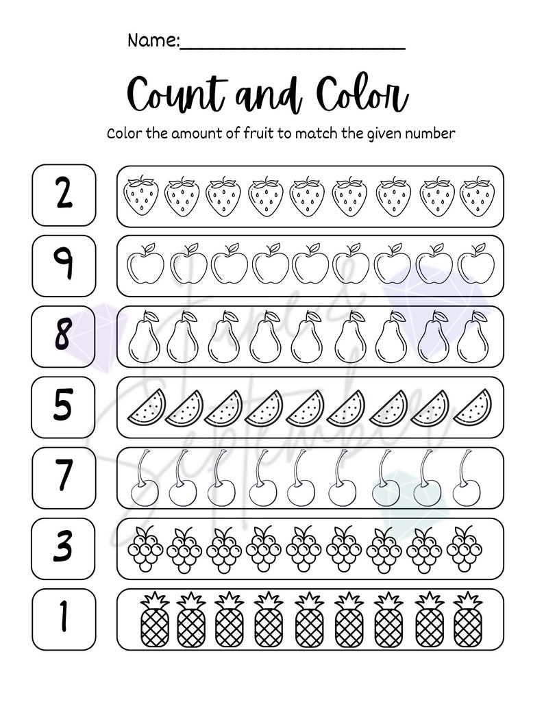Printable Count and Color, Kids Counting, Kids Worksheet, Math, Instant ...
