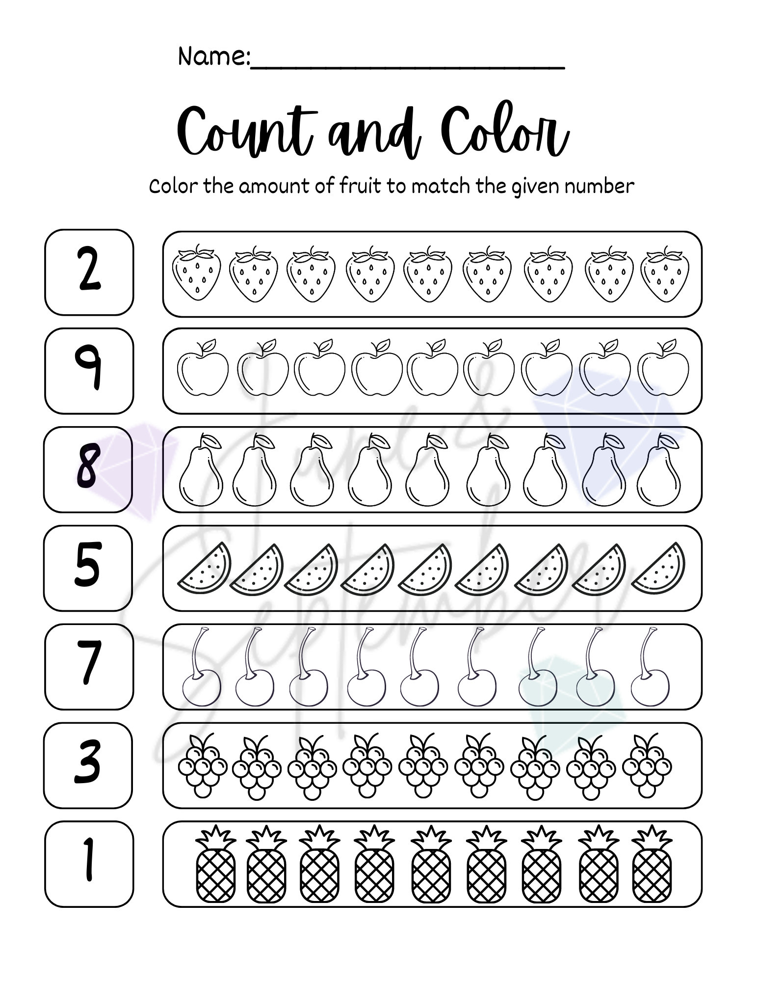 Printable Count and Color, Kids Counting, Kids Worksheet, Math, Instant ...
