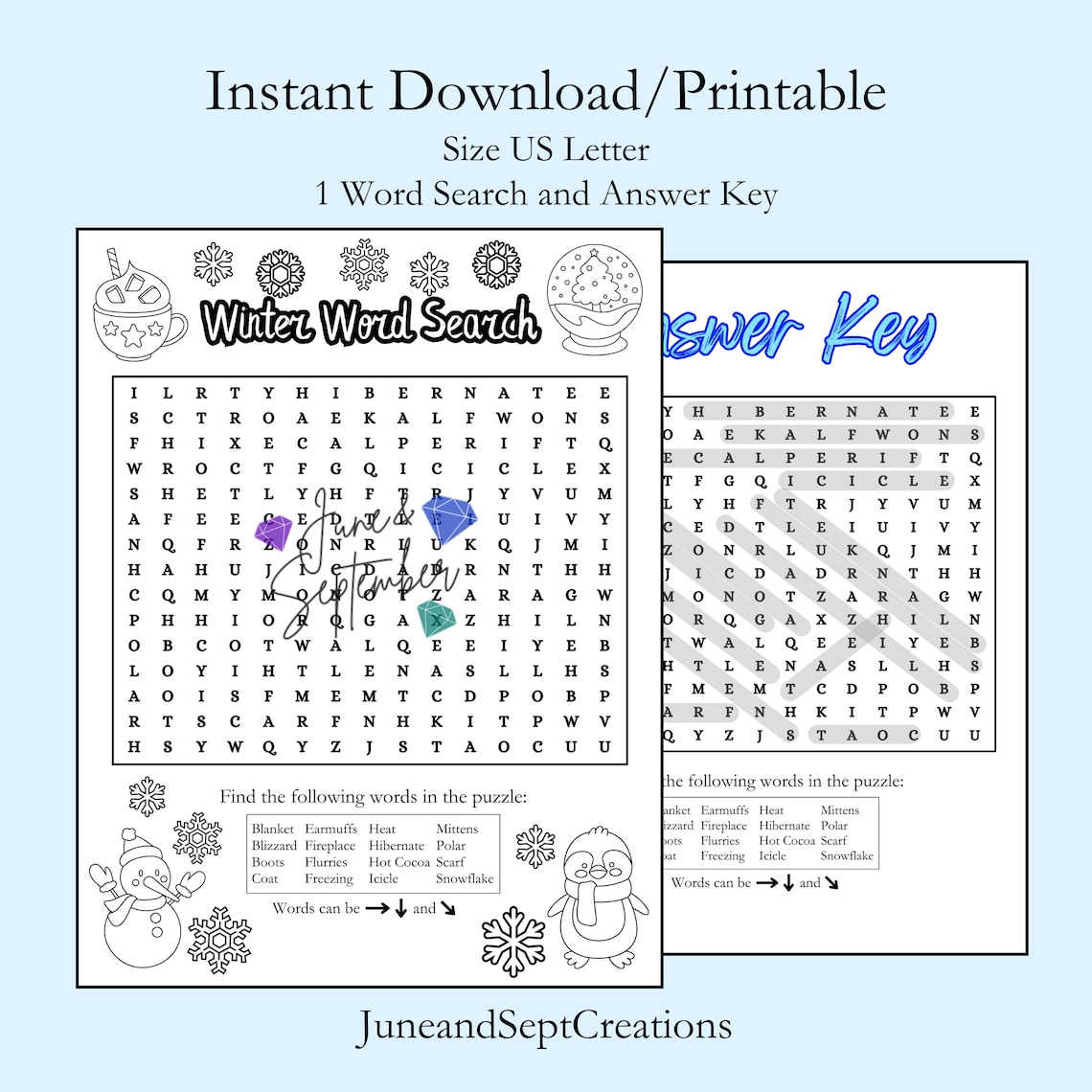 Winter Wonderland Word Search Printable - Instant Download, Coloring ...