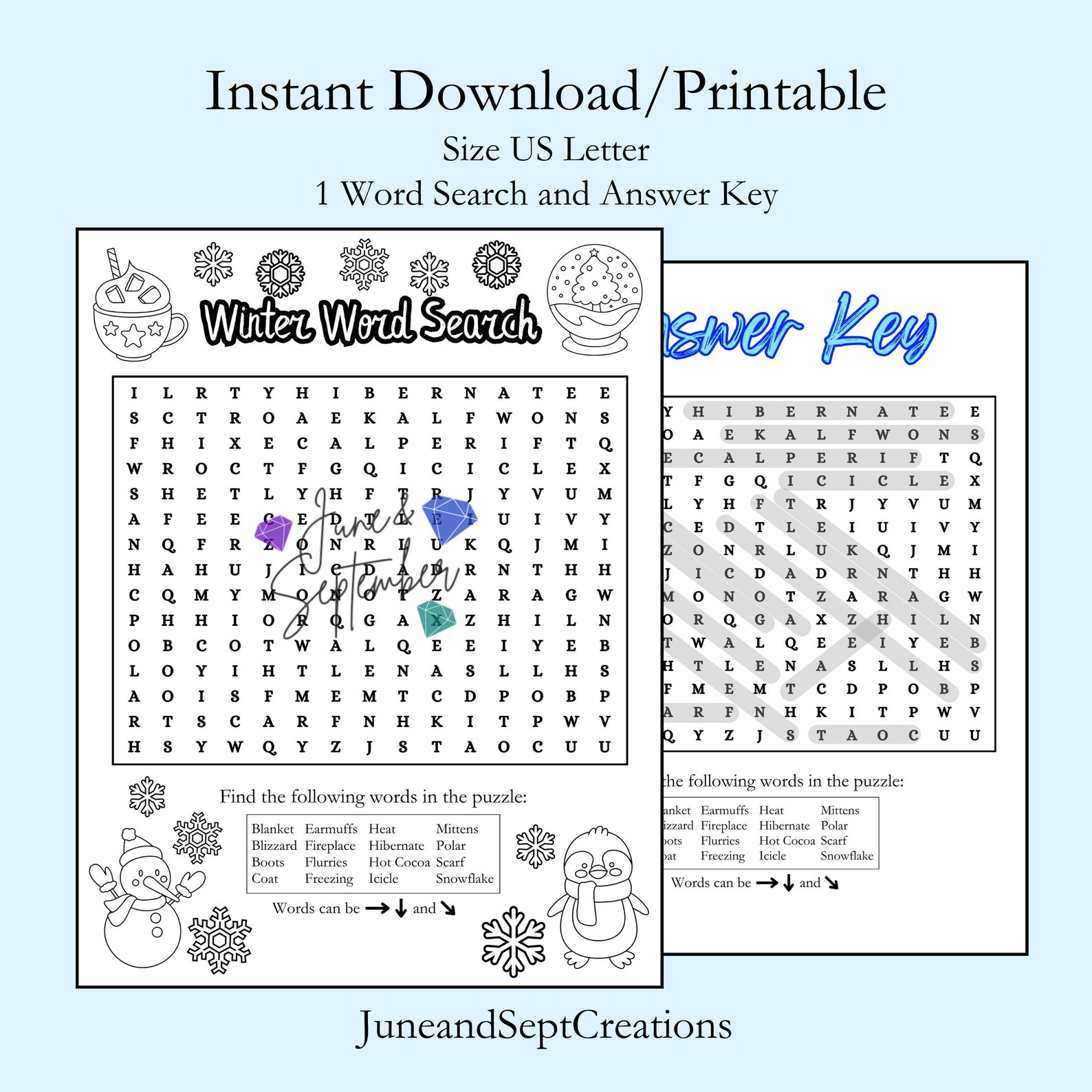 Winter Wonderland Word Search Printable - Instant Download, Coloring ...