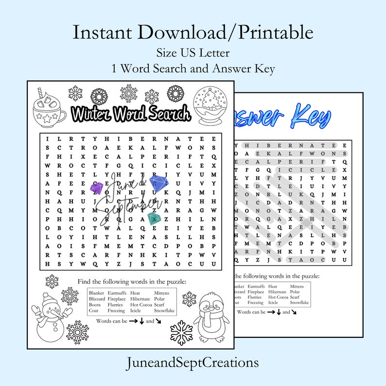 Winter Wonderland Word Search Printable - Instant Download, Coloring ...