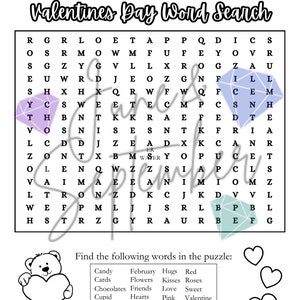 Valentines Day Word Search Printable - Instant Download, Coloring Page ...
