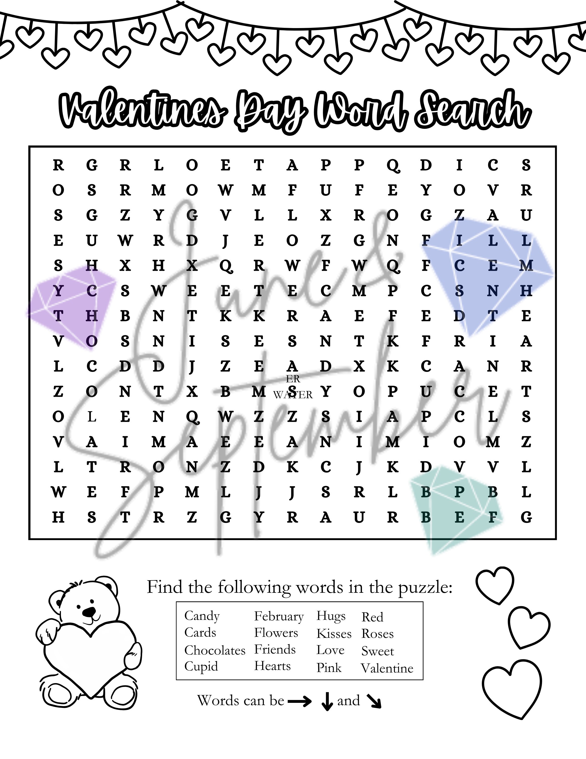 Valentines Day Word Search Printable - Instant Download, Coloring Page ...