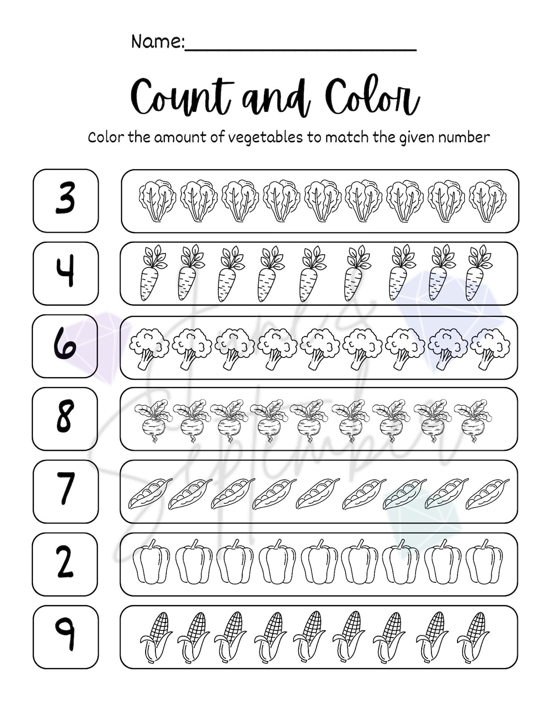Printable Count and Color, Kids Counting, Kids Worksheet, Math, Instant ...