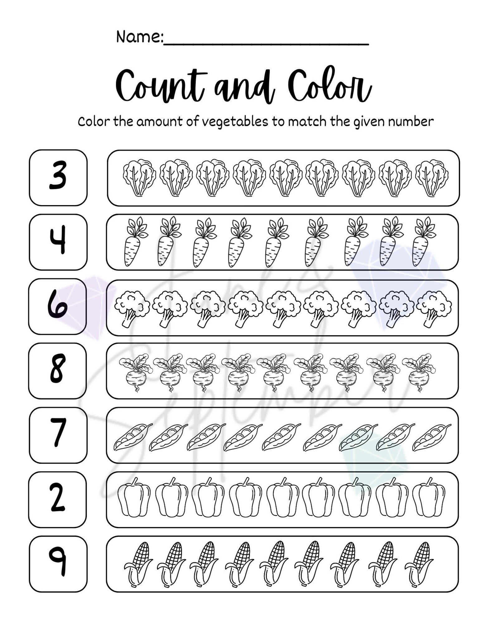 Printable Count and Color, Kids Counting, Kids Worksheet, Math, Instant ...
