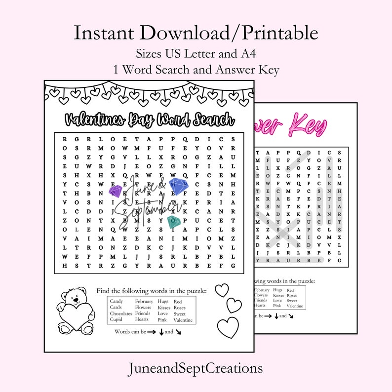 Valentines Day Word Search Printable - Instant Download, Coloring Page ...