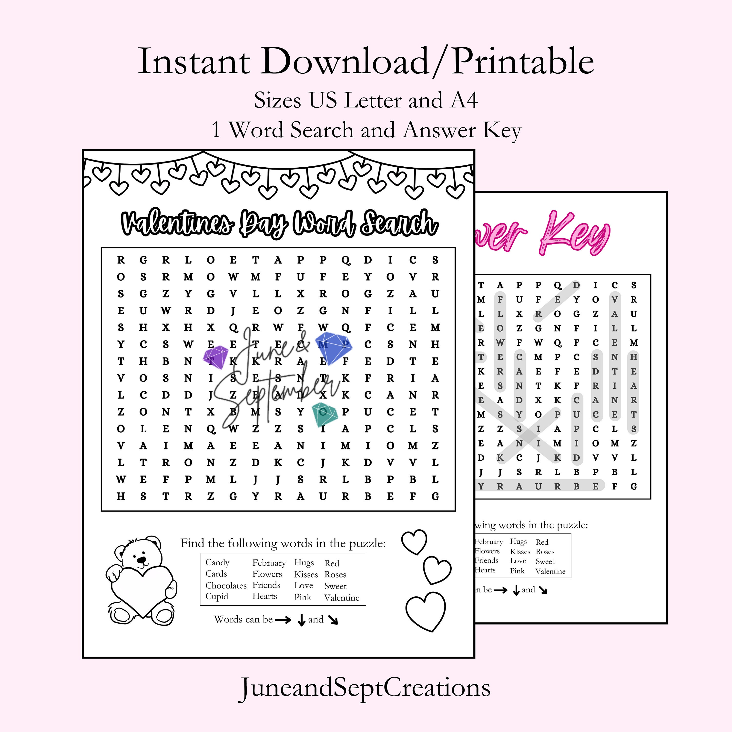 Valentines Day Word Search Printable - Instant Download, Coloring Page ...