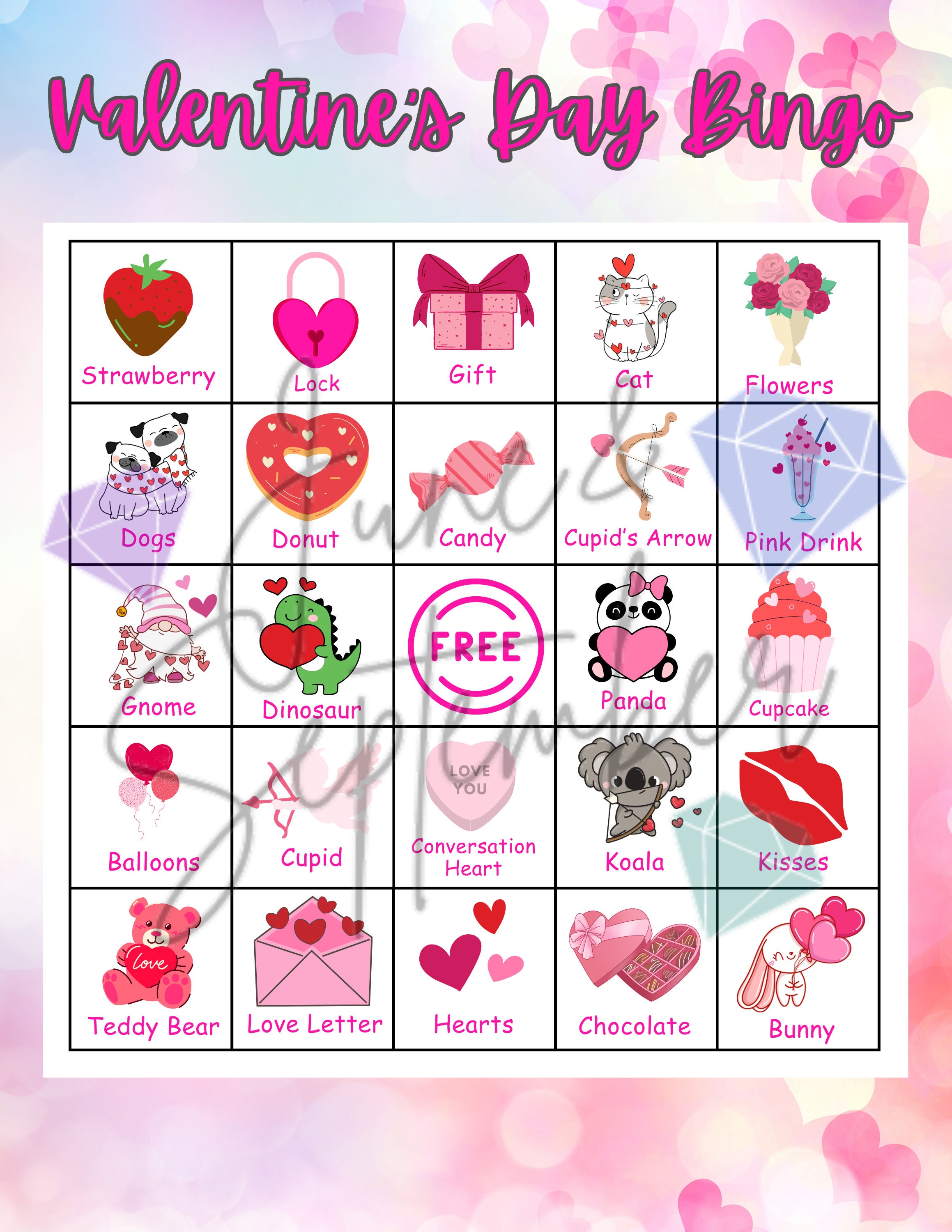 Valentines Bingo Game Printable Instant Download - Etsy