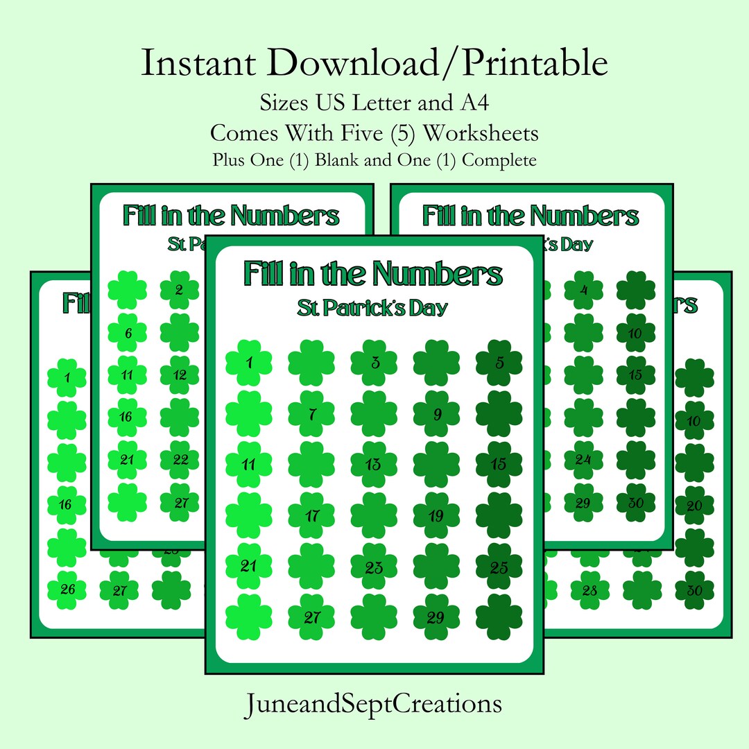 Fill in the Numbers Worksheet, St. Patrick's Day Worksheet, Clover ...