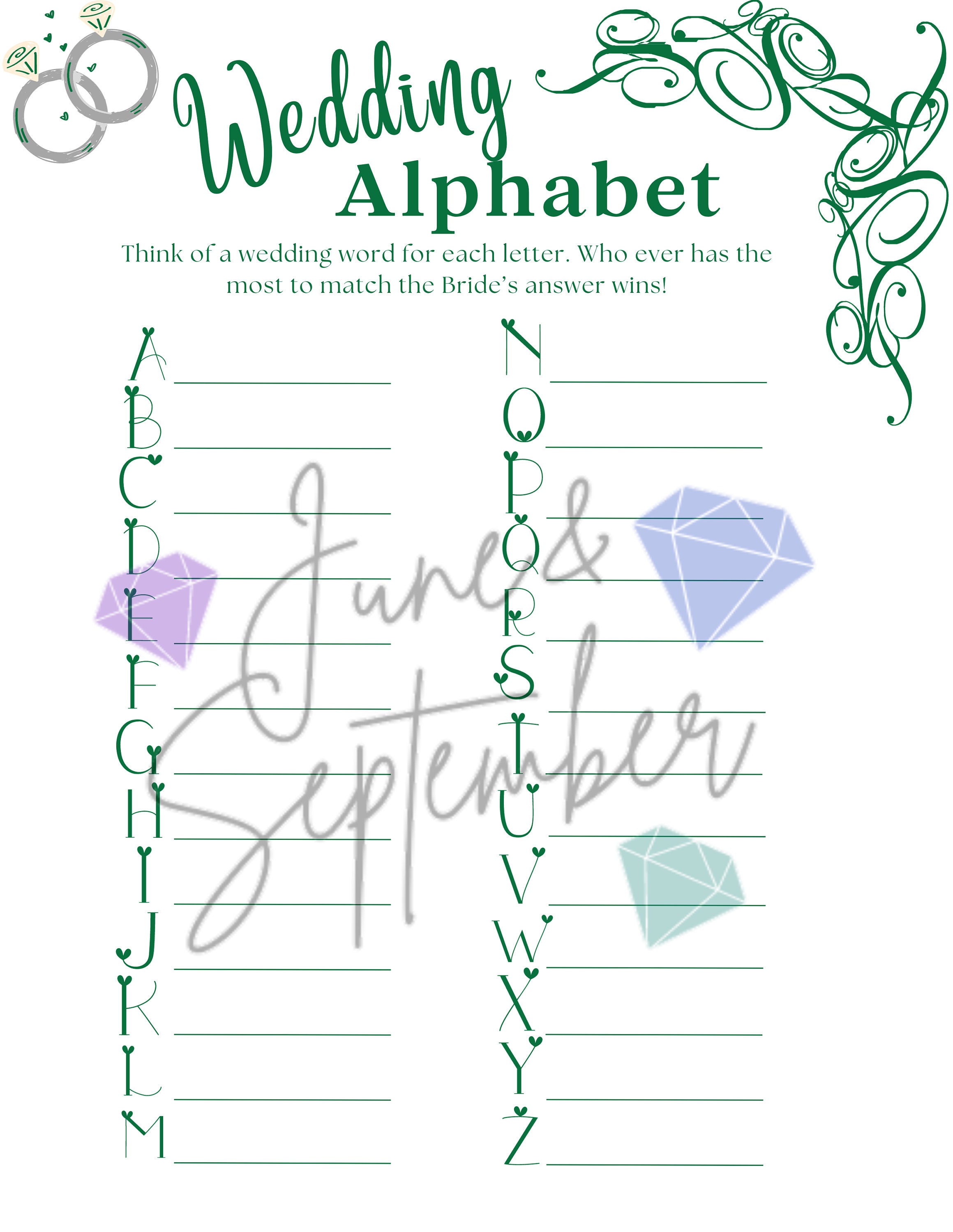 ABC Bridal Shower Game ABC Wedding Game Instant Download - Etsy