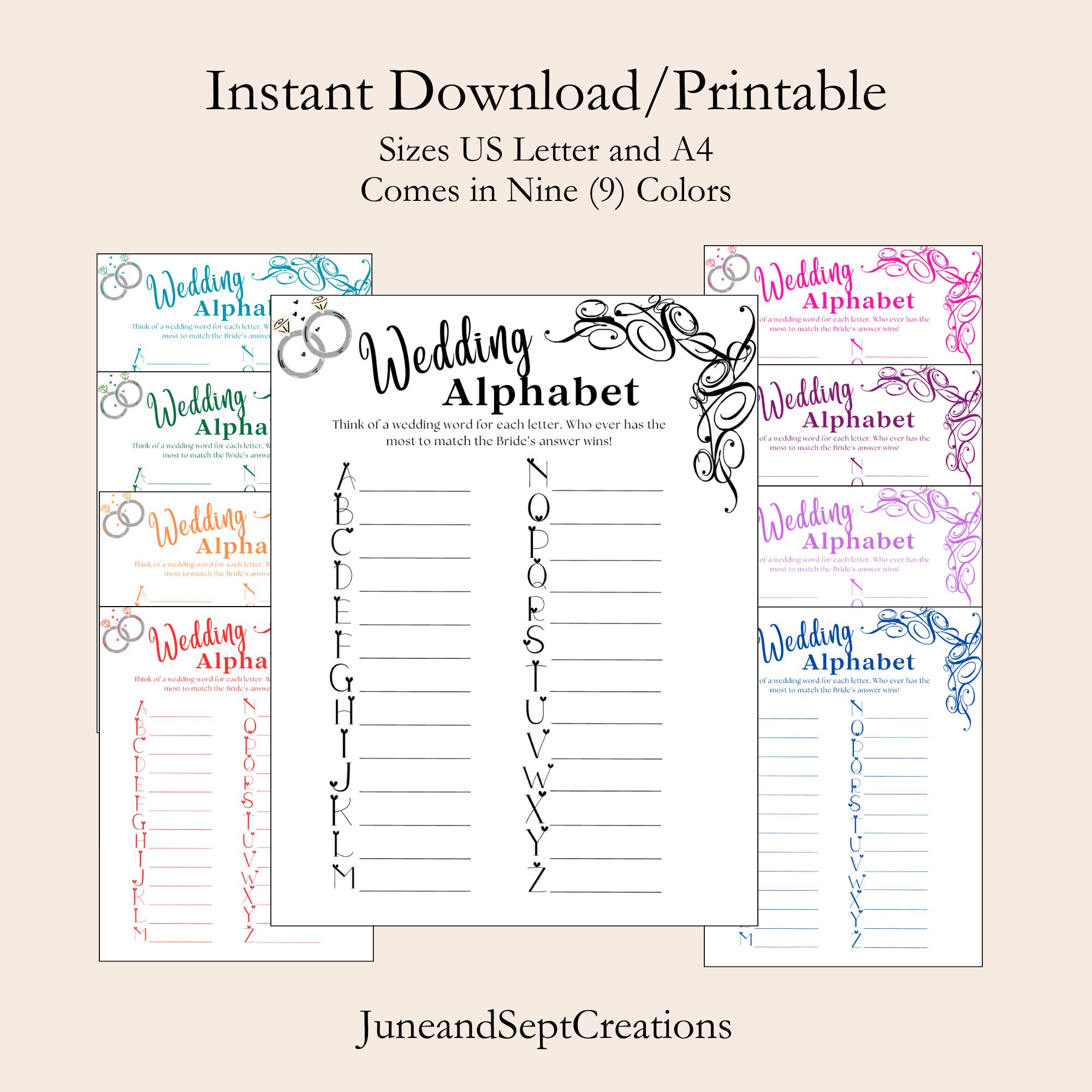 ABC Bridal Shower Game, ABC Wedding Game Instant Download - Etsy