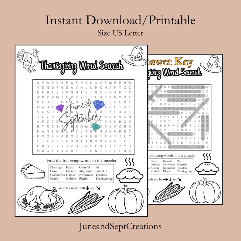 Thanksgiving Word Search Printable - Instant Download - Etsy