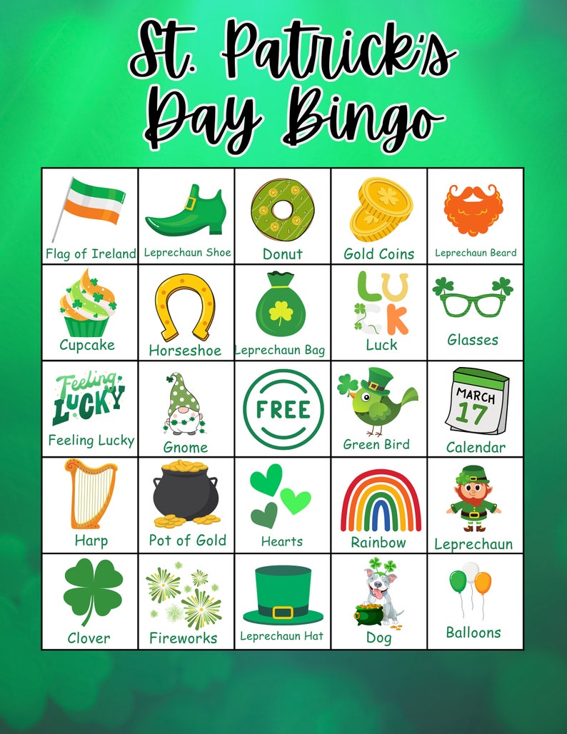St. Patrick's Day Bingo Game Printable - Instant Download - Etsy