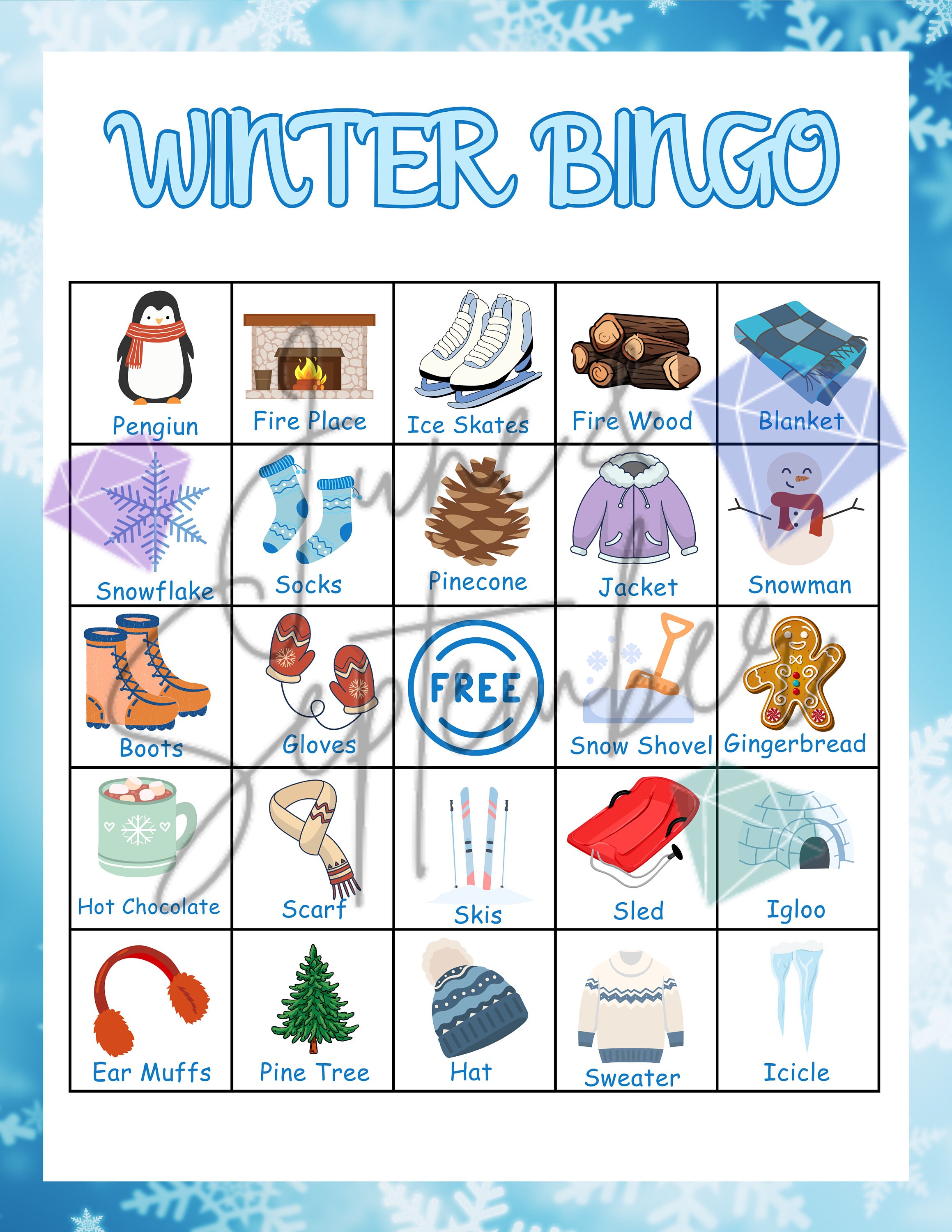 Winter Bingo Game Printable - Instant Download - Etsy