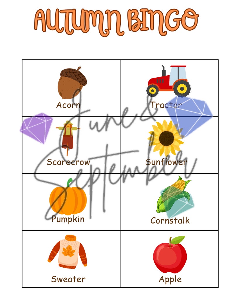 Autumn Bingo Game Printable - Instant Download - Etsy