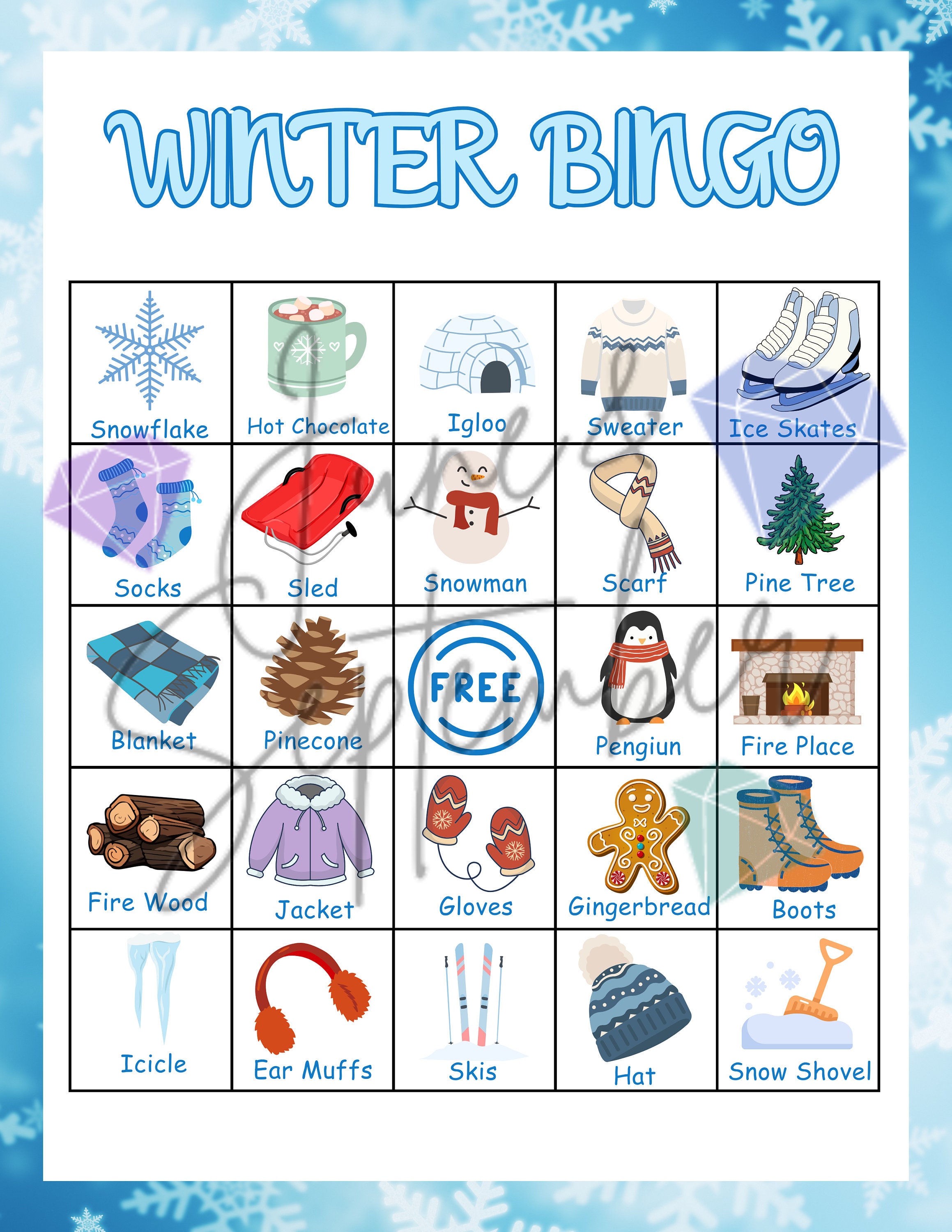 Winter Bingo Game Printable - Instant Download - Etsy