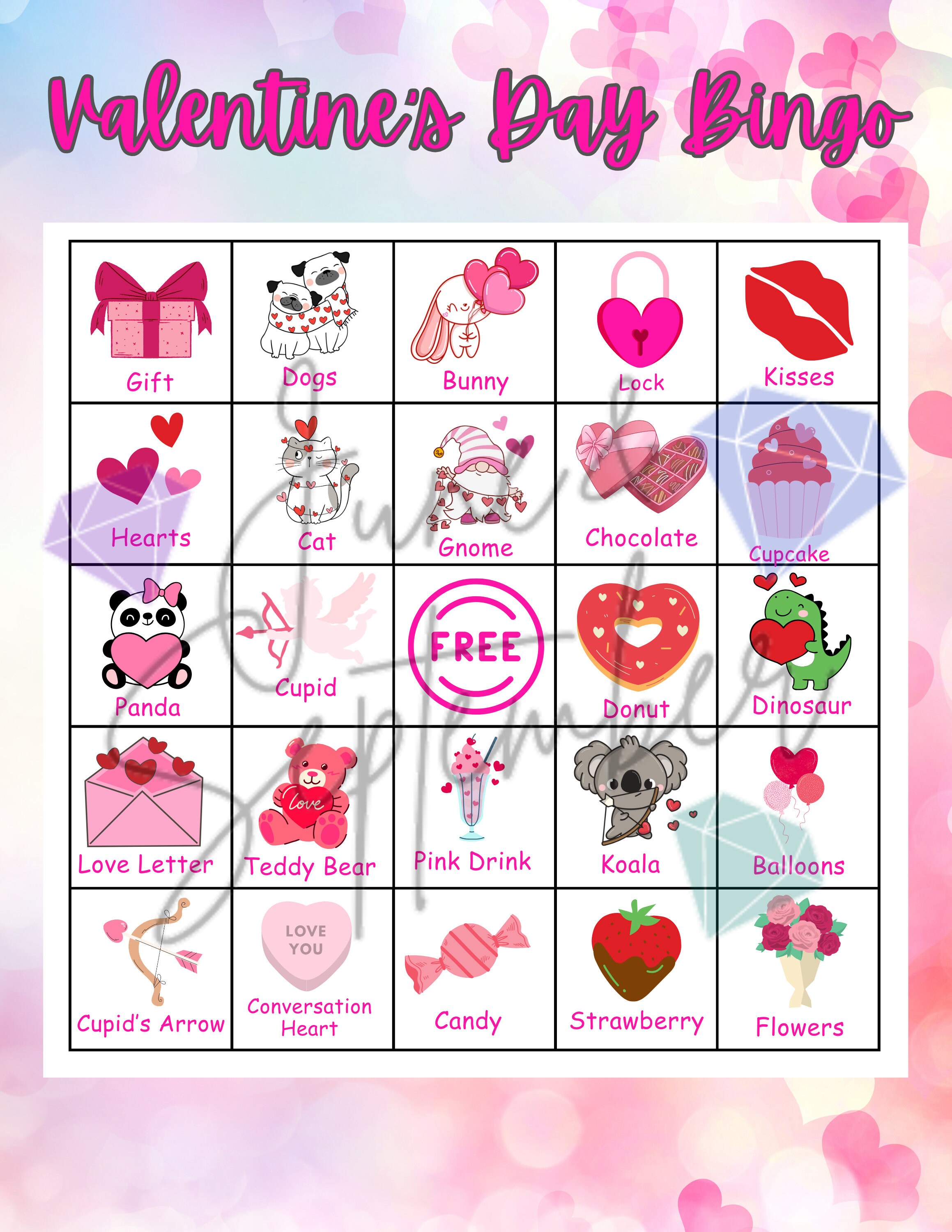 Valentines Bingo Game Printable Instant Download - Etsy